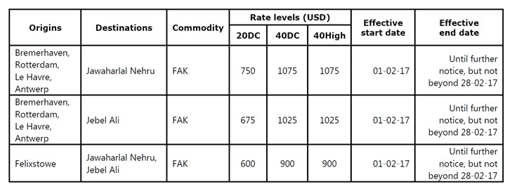 Maersk: Rate annoucement North Europe to Middle East and Indian Subc ...
